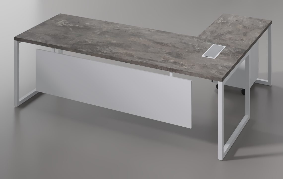 Tron L Shaped Executive Desk Closed Type White Leg UAE