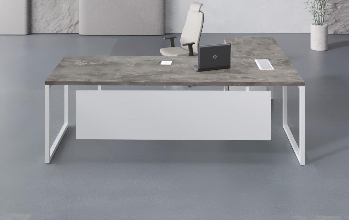 Tron L Shaped Executive Desk Closed Type White Leg UAE